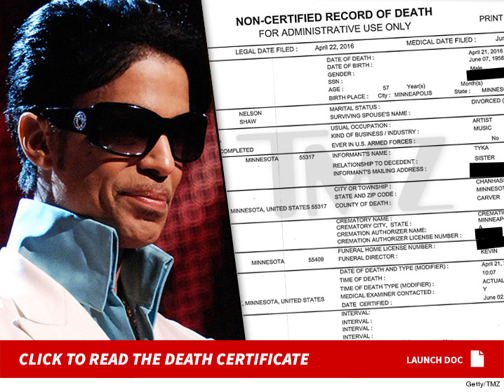 Prince -- Death Certificate (DOCUMENT)